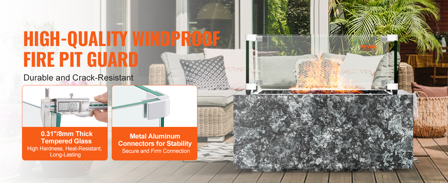 VEVOR Gas Fire Pit Wind Guard for Square Fire Table, 21 x 21 x 7.5 inch ...