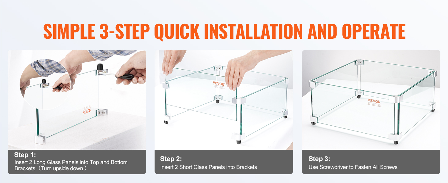 VEVOR Gas Fire Pit Wind Guard for Square Fire Table, 21 x 21 x 7.5 inch ...