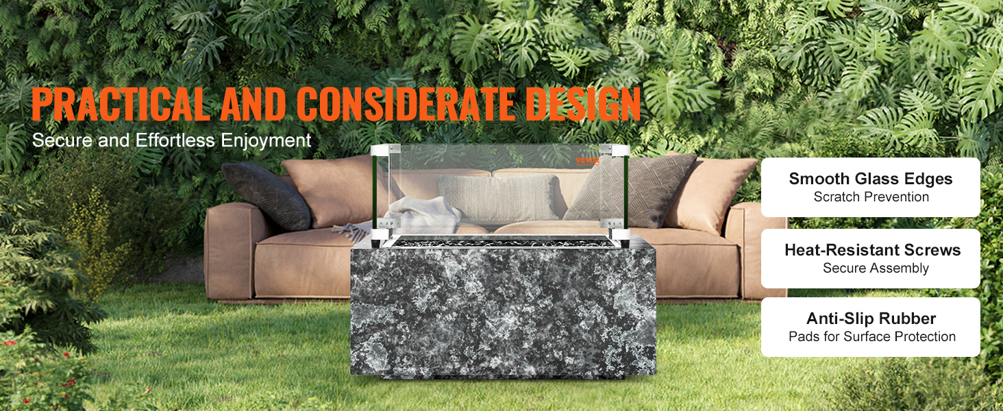 VEVOR Gas Fire Pit Wind Guard for Square Fire Table, 543 x 543 x 191 mm ...