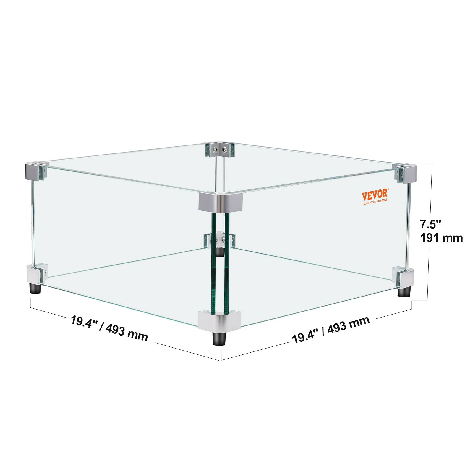 VEVOR Gas Fire Pit Wind Guard for Square Fire Table, 493 x 493 x 191 mm ...