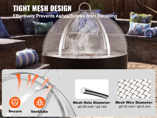 VEVOR Firepit Spark Screen Lid, 40" Diameter, Outdoor Firepit Ring ...