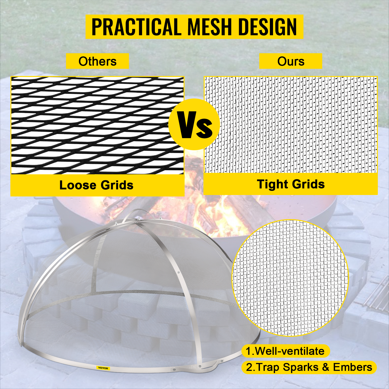 VEVOR Fire Pit Spark Screen, 37-inch Diameter Spark Screen Cover ...