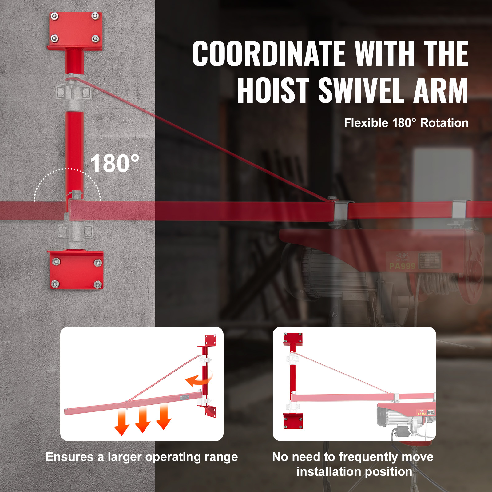 VEVOR Electric Hoist Support Arm/Pole Swinging Holder 1320/660/2200 lbs ...