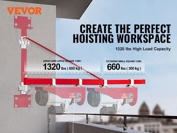 VEVOR Electric Hoist Support Arm, 1320 lbs Max Load Capacity, Electric ...