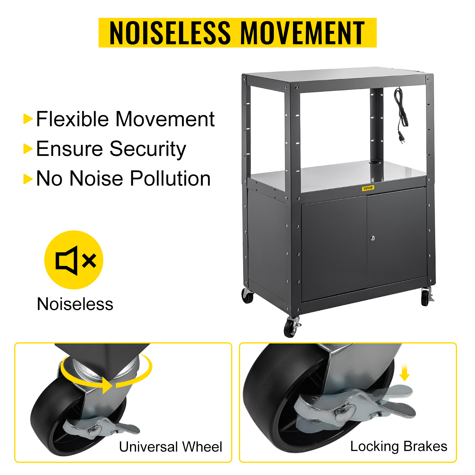 VEVOR Steel AV Cart, 41 Inch Height Adjustable Media Cart with Locking ...