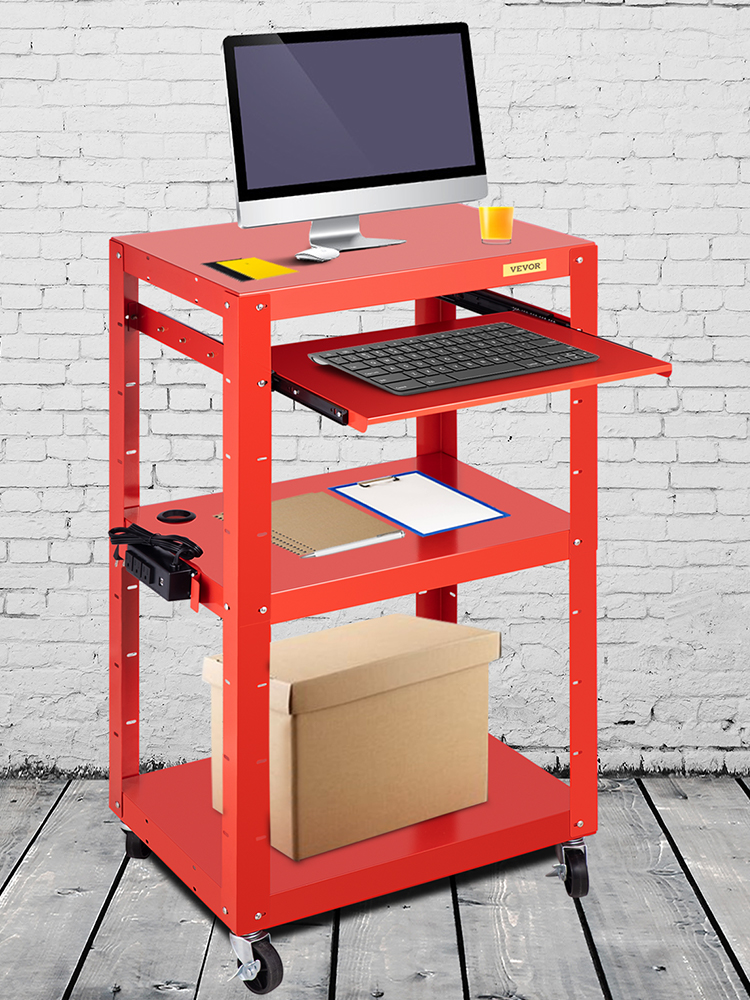 VEVOR Steel AV Cart, 27-41" Height Adjustable Media Cart with 19" x 14 ...