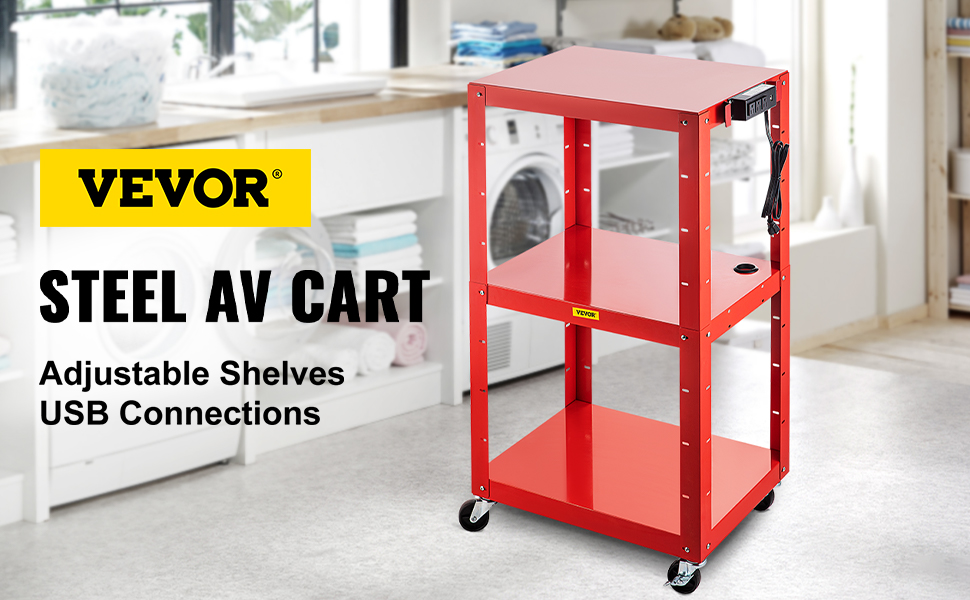 VEVOR Steel AV Cart, 26-41" Height Adjustable Media Cart with Electric ...