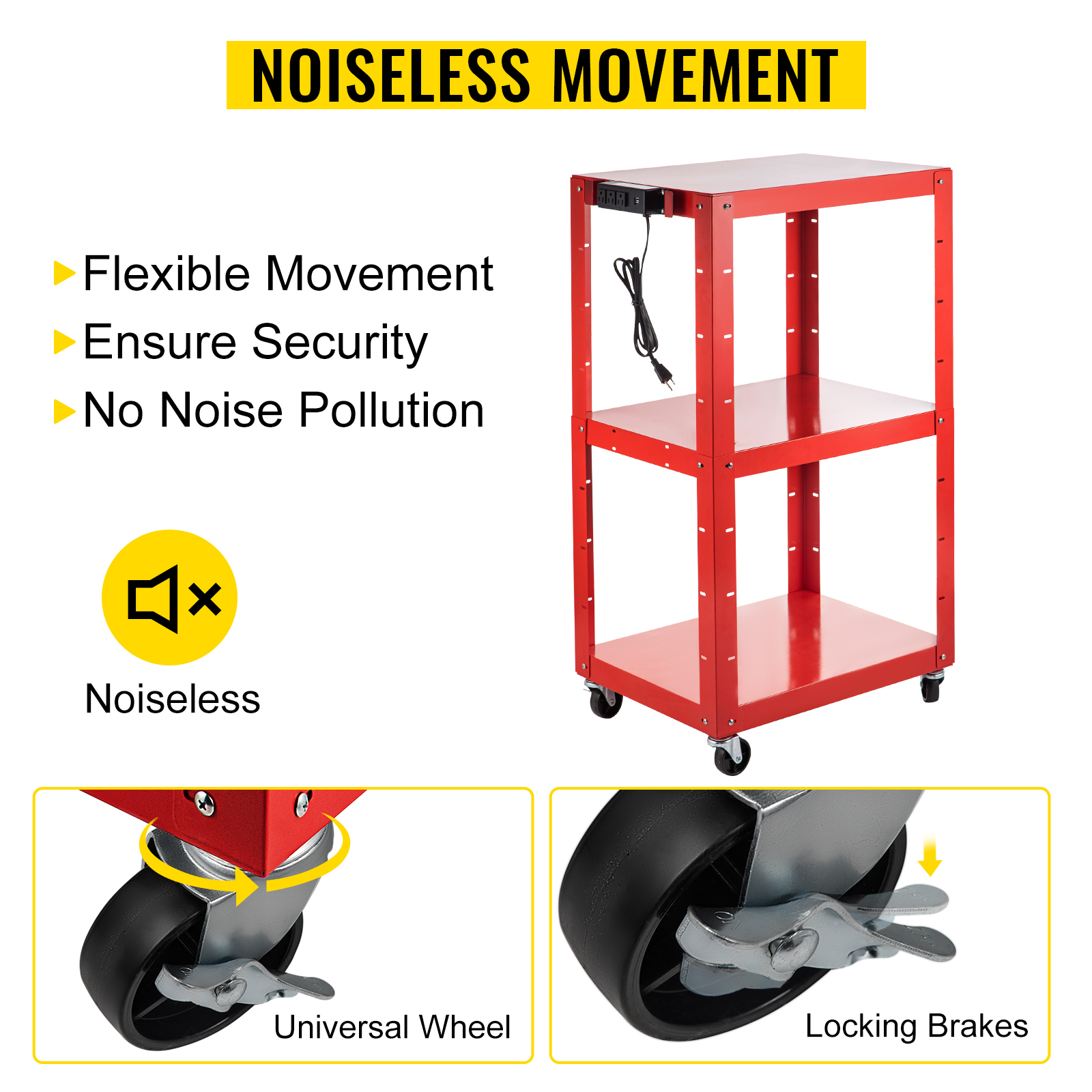 VEVOR Steel AV Cart, 26-41" Height Adjustable Media Cart with Electric ...