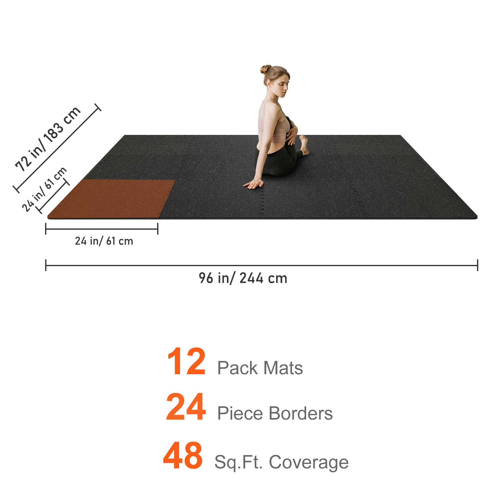 VEVOR 12 PCS 1/2 inch Thick Gym Floor Mats, 24" x 24" EVA Foam & Rubber ...