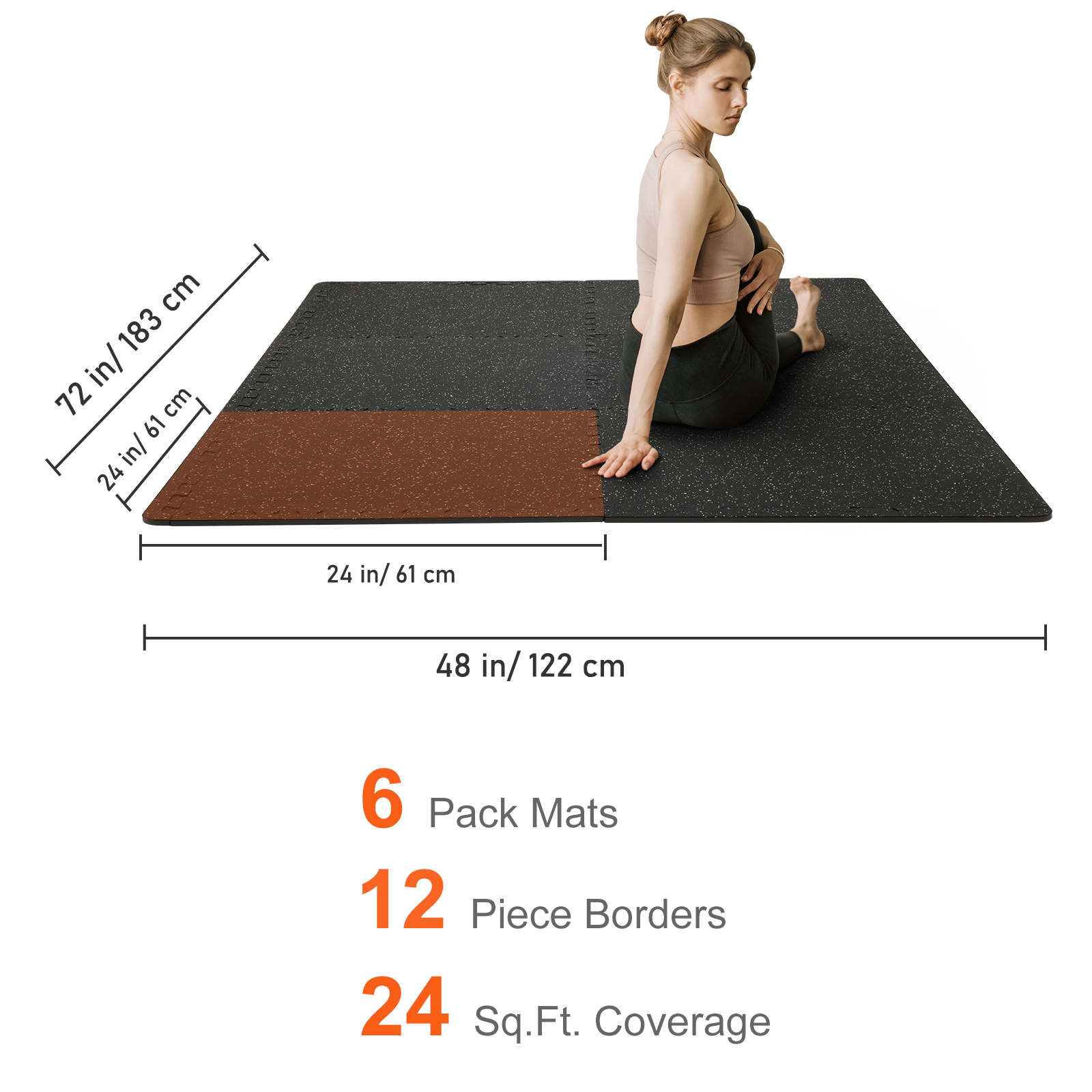 VEVOR 6 PCS 1/2 inch Thick Gym Floor Mats, 24" x 24" EVA Foam & Rubber ...