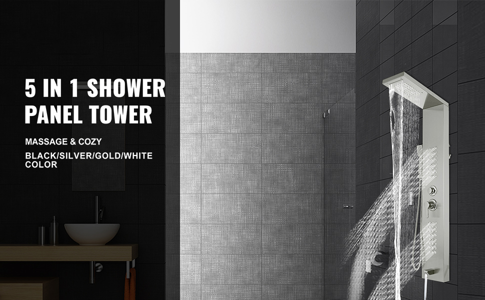 Mophorn 5-in-1 Shower Tower Panel – Stainless Steel with Shower Screen ...