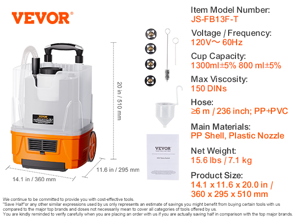 VEVOR Paint Sprayer, 1300W Electric Spray Paint Gun with Air Hose ...