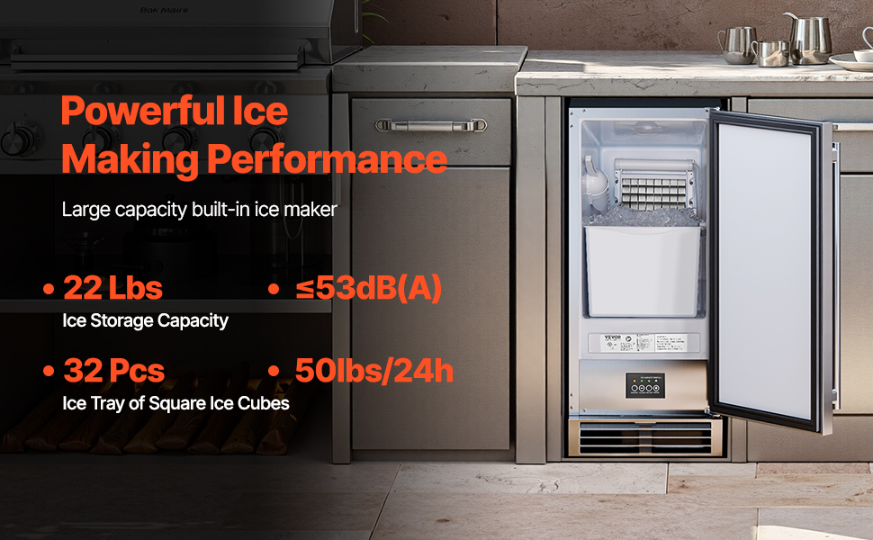 Undercounter Built-in Ice Maker Machine 50 Lbs/Day Reversible Door ...