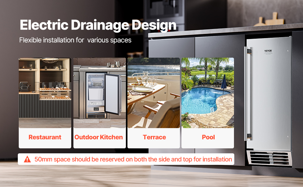 Undercounter Built-in Ice Maker Machine 50 Lbs/Day Reversible Door ...