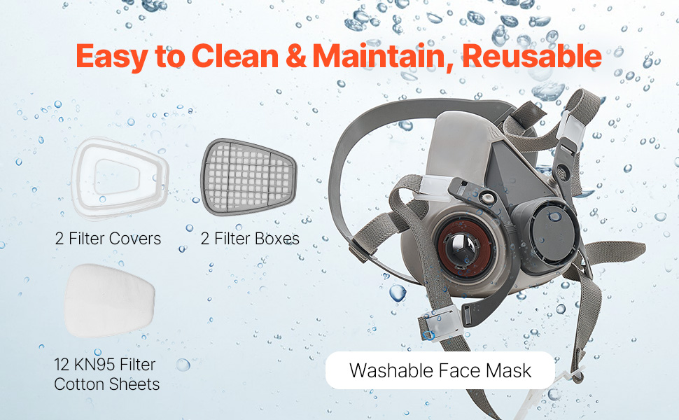 Respirator Mask Reusable Half Face Cover with Safety Glasses Filters ...