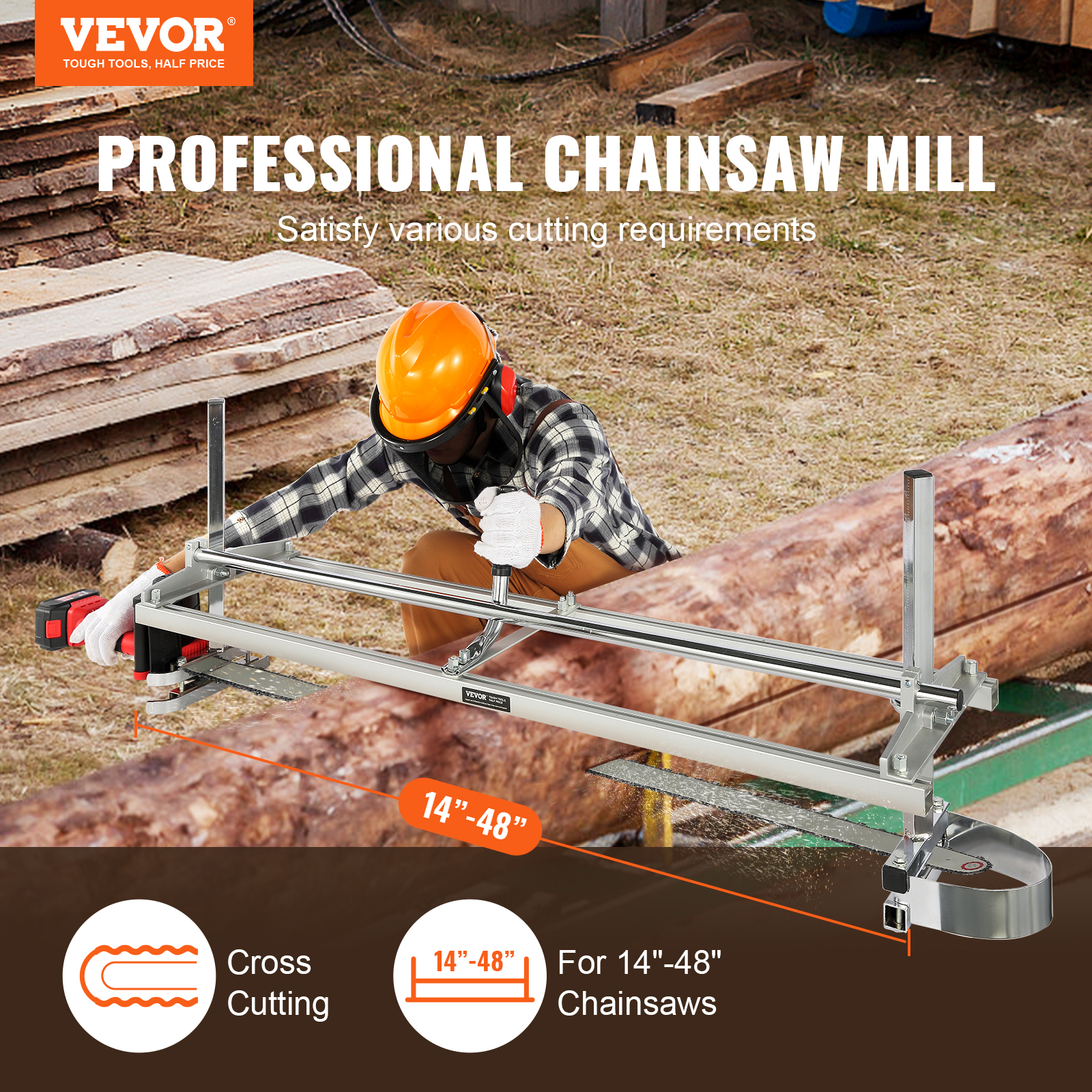 VEVOR Rail Mill Guide System and Chainsaw Mill Aluminum Portable ...