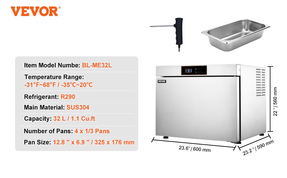 VEVOR 32L Commercial Blast Freezer 4 Trays Blast Chiller Chest Seafood ...