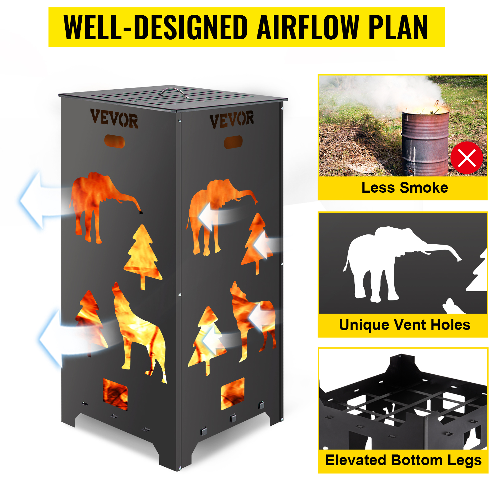 VEVOR Burn Barrel, 22x22x45 inch Burn Cage, Carbon Steel Cage ...