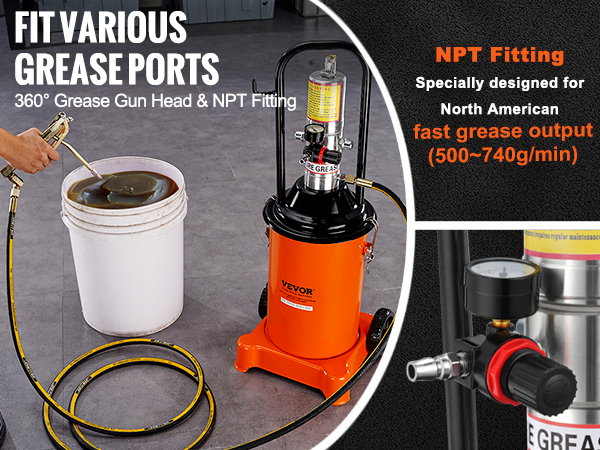 VEVOR Grease Pump, 12L 3 Gallon Capacity, Air Operated Grease Pump with ...