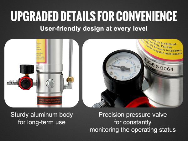 VEVOR Grease Pump, 50:1 Pressure Ratio Air Operated Grease Pump with 13 ...