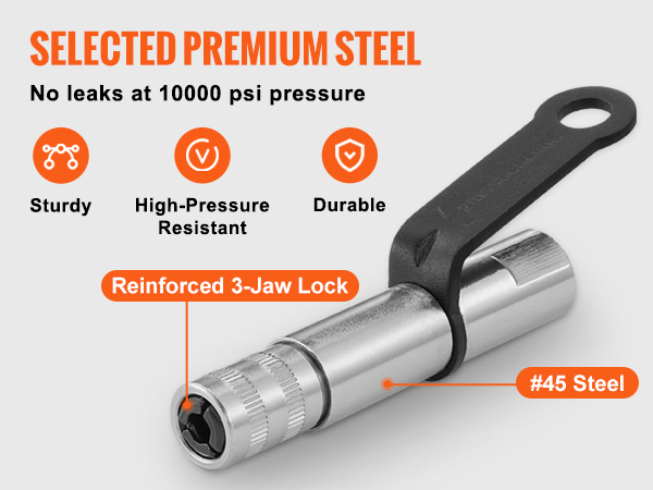 VEVOR Grease Gun Coupler, 10000 PSI High Pressure, 3-Jaw Locking, Quick ...