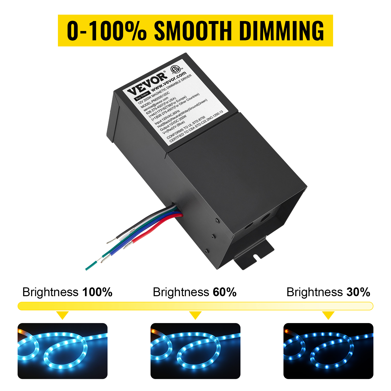 VEVOR Dimmable LED Driver, 12V 200W Magnetic Power Supply, 120V AC ...