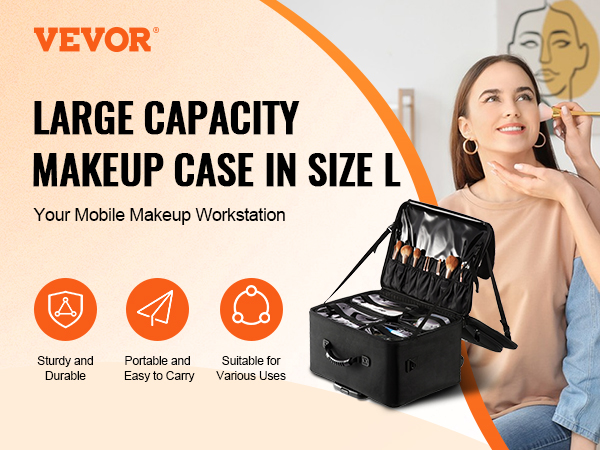 VEVOR Rolling Makeup Train Case Large Storage 3 Tiers, Convenient Carry ...