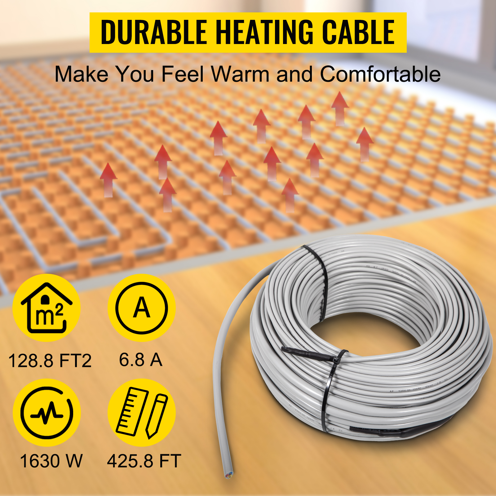 VEVOR Floor Heating Cable,1630W 240V Floor Tile Heat Cable,425.8 FT ...