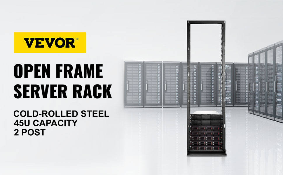 VEVOR Server Rack, 45U Open Frame Rack, 2-Post IT Server Network Relay ...