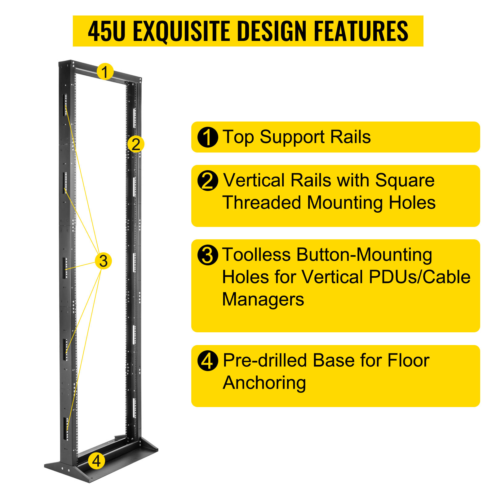 VEVOR Server Rack, 45U Open Frame Rack, 2-Post IT Server Network Relay ...