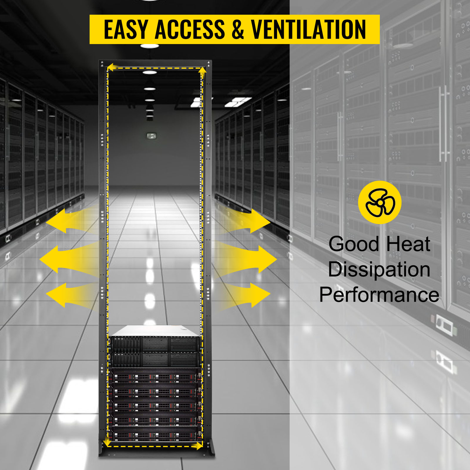 VEVOR Server Rack, 45U Open Frame Rack, 2-Post IT Server Network Relay ...