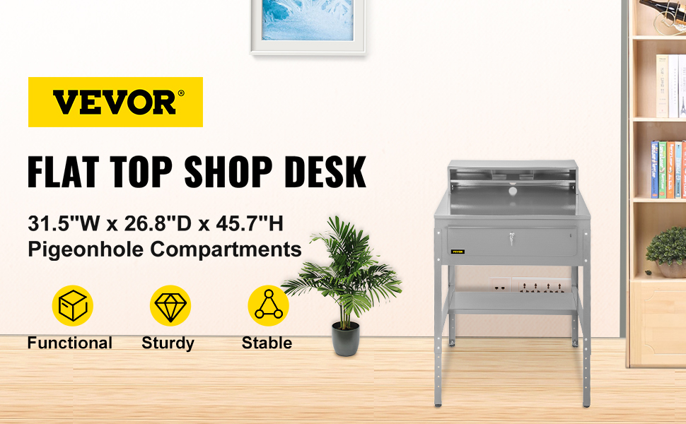 VEVOR Flat Top Shop Desk Grey with Pigeonhole Compartments 31.5"W x 26. ...