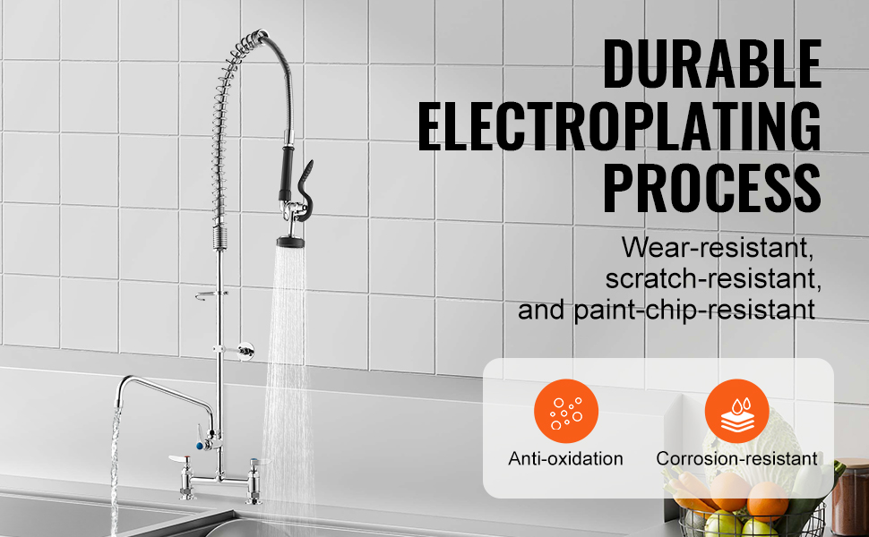 VEVOR Commercial Faucet with Pre-Rinse Sprayer, 44" Height, 8" Center ...