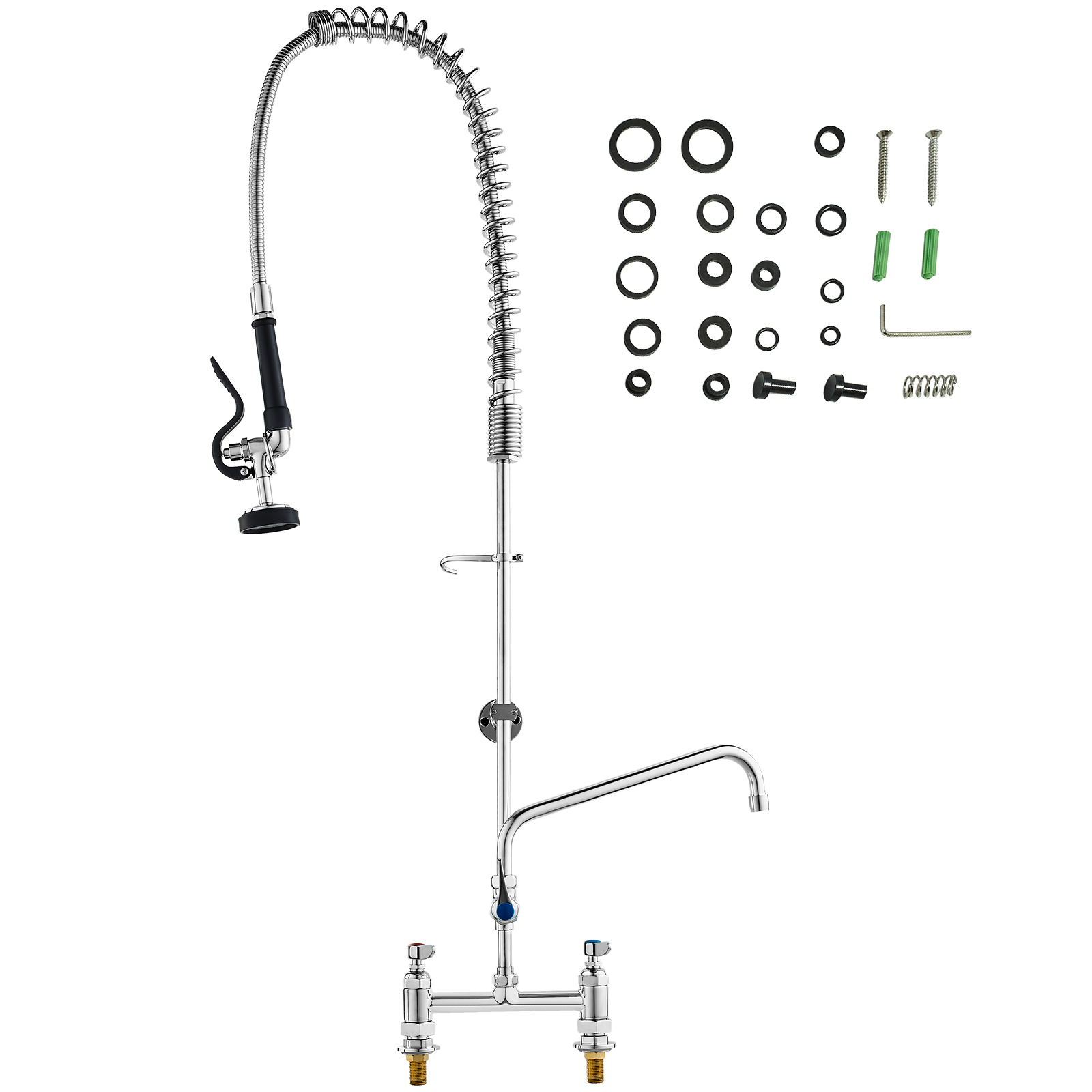 21"-47" Commercial Pre-rinse Faucet Wall Mount Sink Faucet 8" w ...