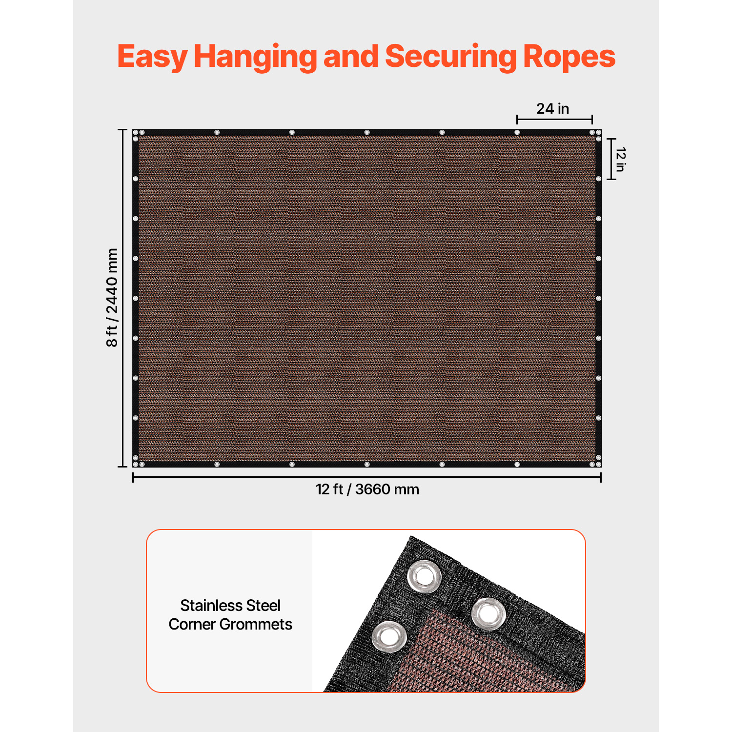 Mophorn 90% Sun Shade Cloth, 8 x 12 ft Pergola Cover with Stainless ...