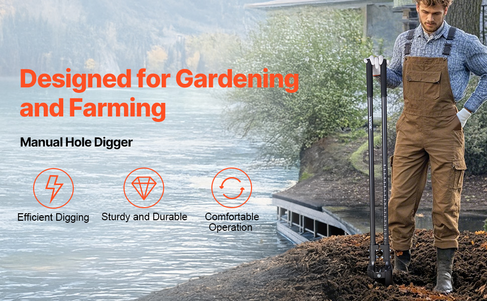 VEVOR Post Hole Digger with Carbon Steel Handle Scale Marks 57.5" Hole ...