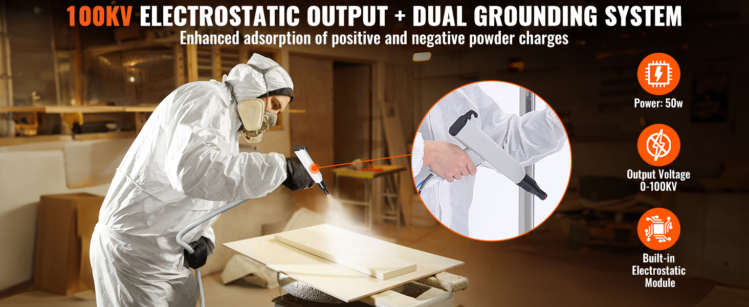 VEVOR Powder Coating System, 50 W 100KV Electrostatic Output Powder Coating Kit with 50L Powder ...