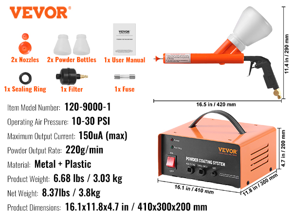 VEVOR Powder Coating System, 50KV Electrostatic Output Powder Coating ...