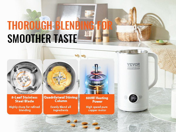 VEVOR Nut Milk Maker 8-in-1 Soy Milk Maker 8-Leaf Blades 600ML 2-18 ...