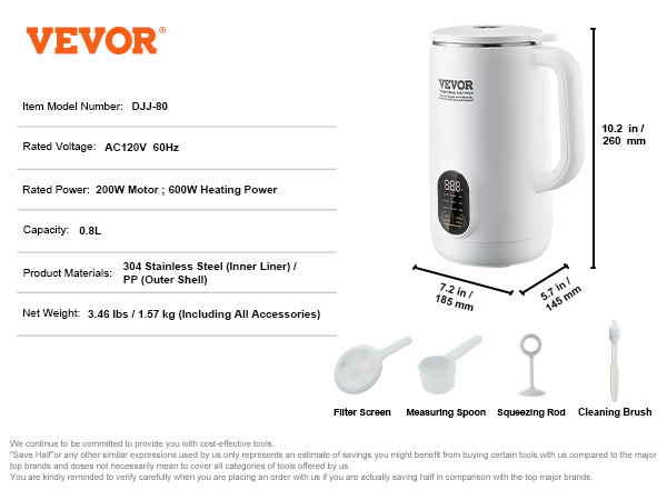VEVOR Nut Milk Maker, 9-in-1 Soy Milk Maker with 12-Leaf Blades, 800ML ...