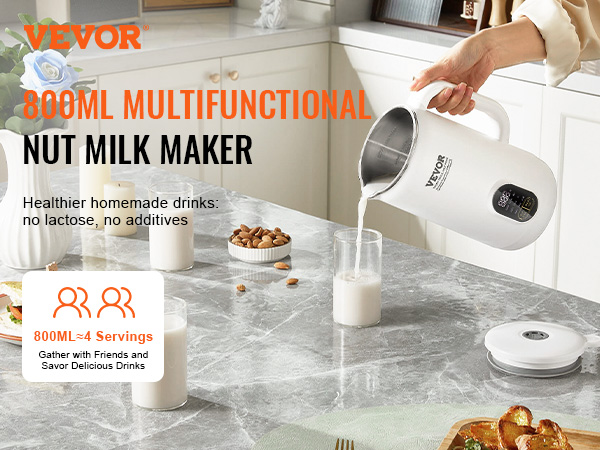 VEVOR Nut Milk Maker, 9-in-1 Soy Milk Maker with 12-Leaf Blades, 800ML ...