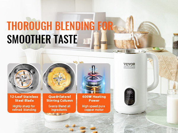 VEVOR Nut Milk Maker, 9-in-1 Soy Milk Maker with 12-Leaf Blades, 800ML ...