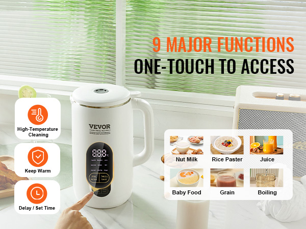 VEVOR Nut Milk Maker, 9-in-1 Soy Milk Maker with 12-Leaf Blades, 800ML ...