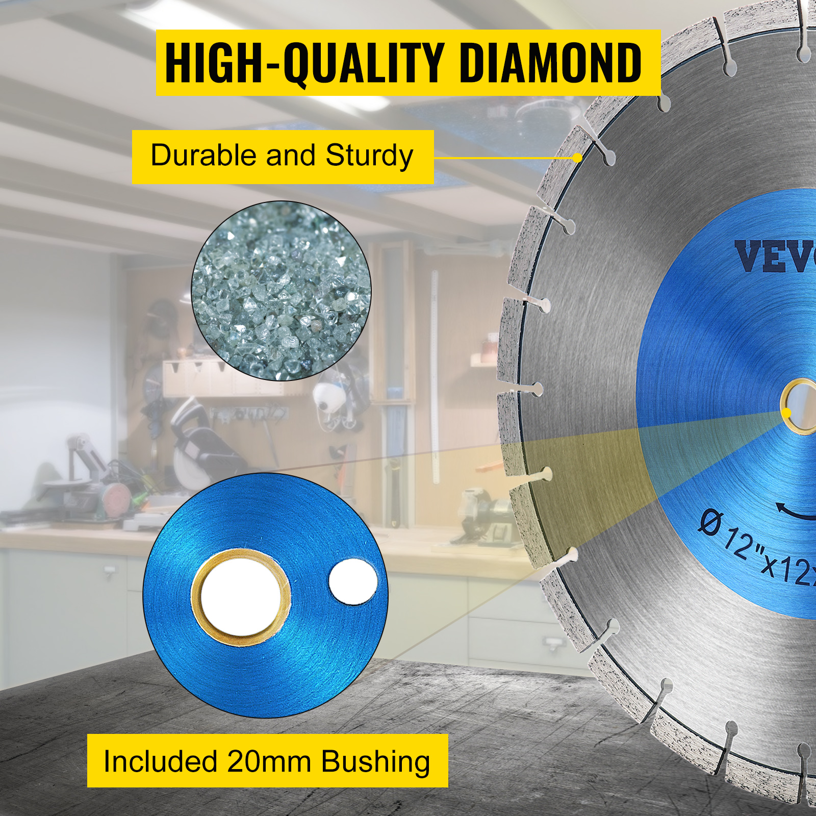 VEVOR Diamond Blade 12" Concrete Saw Blade Wet or Dry Segmented Cutting ...