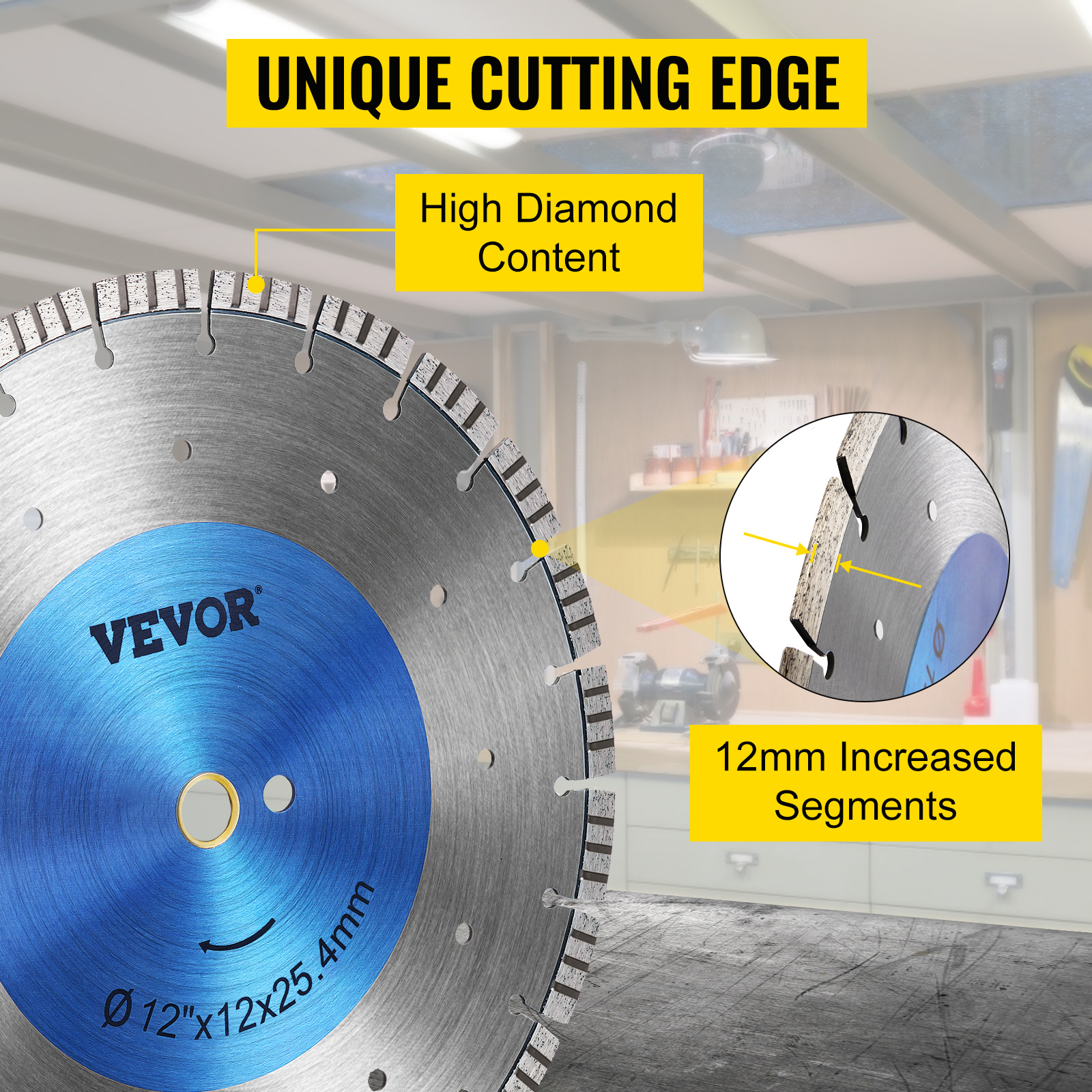 VEVOR Diamond Blade 12" Concrete Saw Blade Wet or Dry Segmented Cutting ...