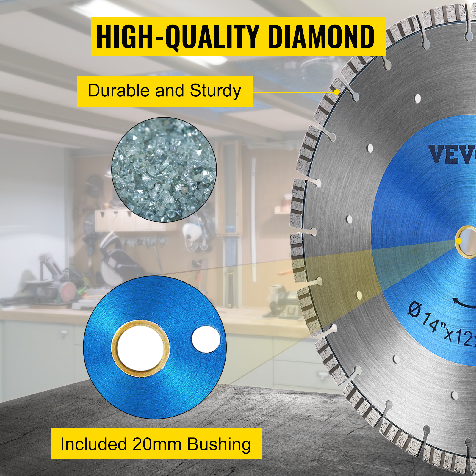 VEVOR Diamond Blade 14" Concrete Saw Blade Wet or Dry Segmented Cutting ...