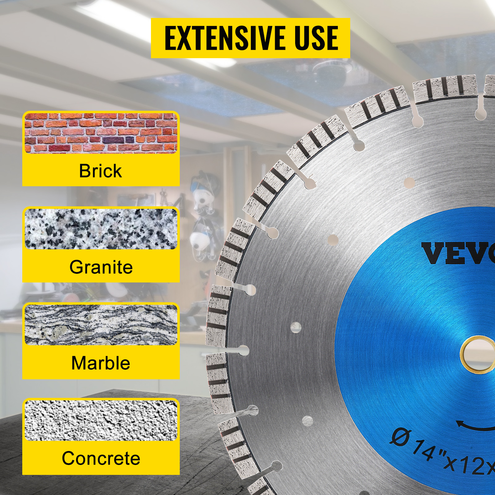VEVOR Diamond Blade 14" Concrete Saw Blade Wet or Dry Segmented Cutting ...