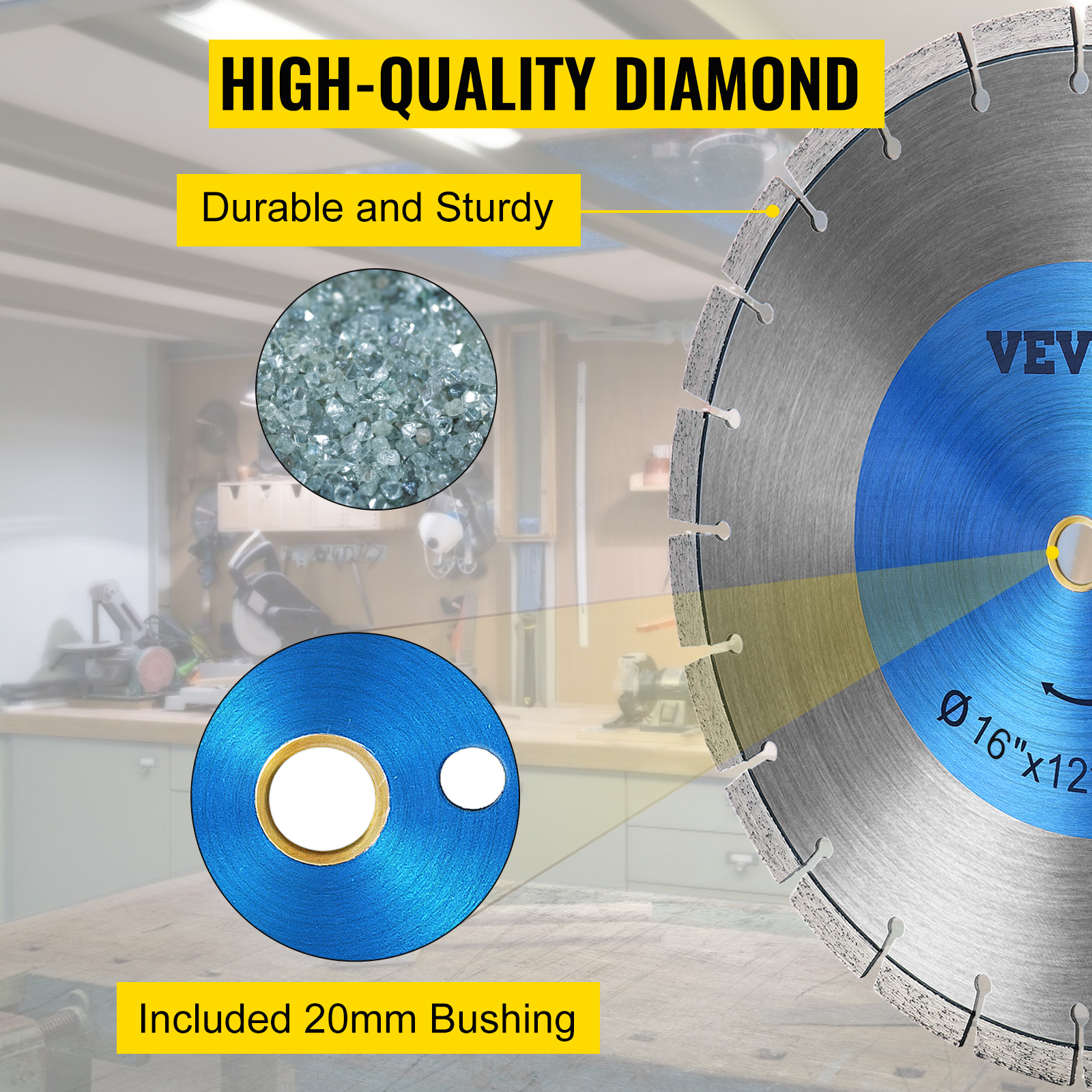 VEVOR Diamond Blade 16" Concrete Saw Blade Wet or Dry Segmented Cutting ...