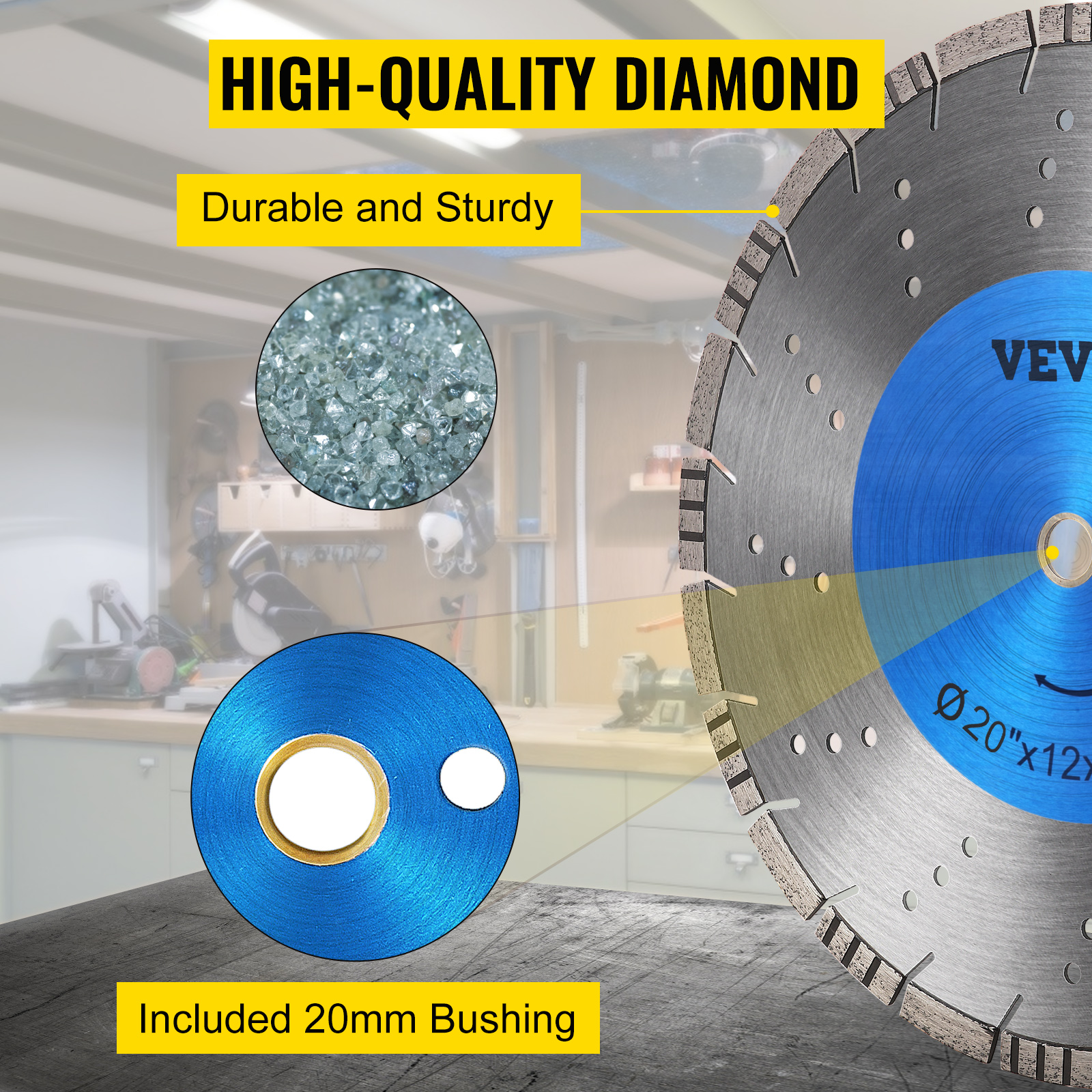 VEVOR Diamond Blade 20" Concrete Saw Blade Wet or Dry Segmented Cutting ...