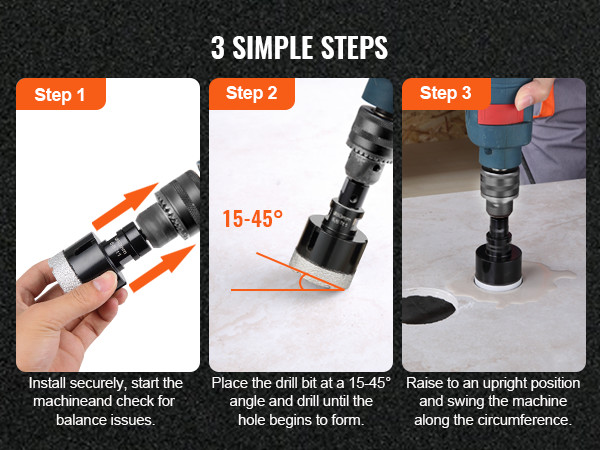 VEVOR Diamond Core Drill Bit Set, 6 PCS 20/25/35/50/75/100mm Diamond ...